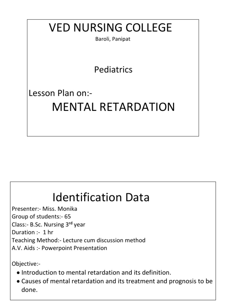 Mental Retardation (Lesson Plan) | PDF | Intellectual Disability | Intelligence Quotient