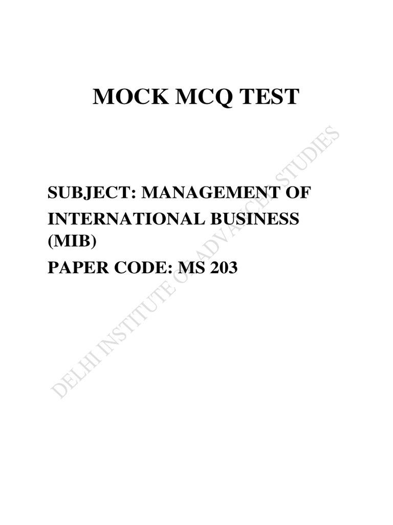 MIB Mock MCQ Test for Class 10 | PDF | Globalization | Exchange Rate