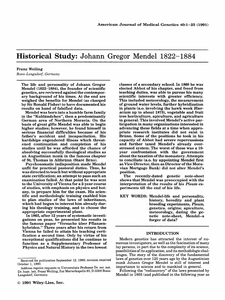 Johann Gregor Mendel: Life and Legacy | PDF | History | Religion ...