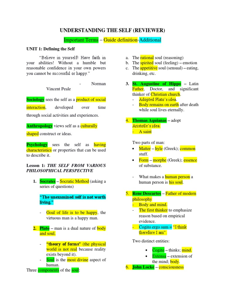 Understanding The Self (Reviewer) : Important Terms - Guide Definition ...