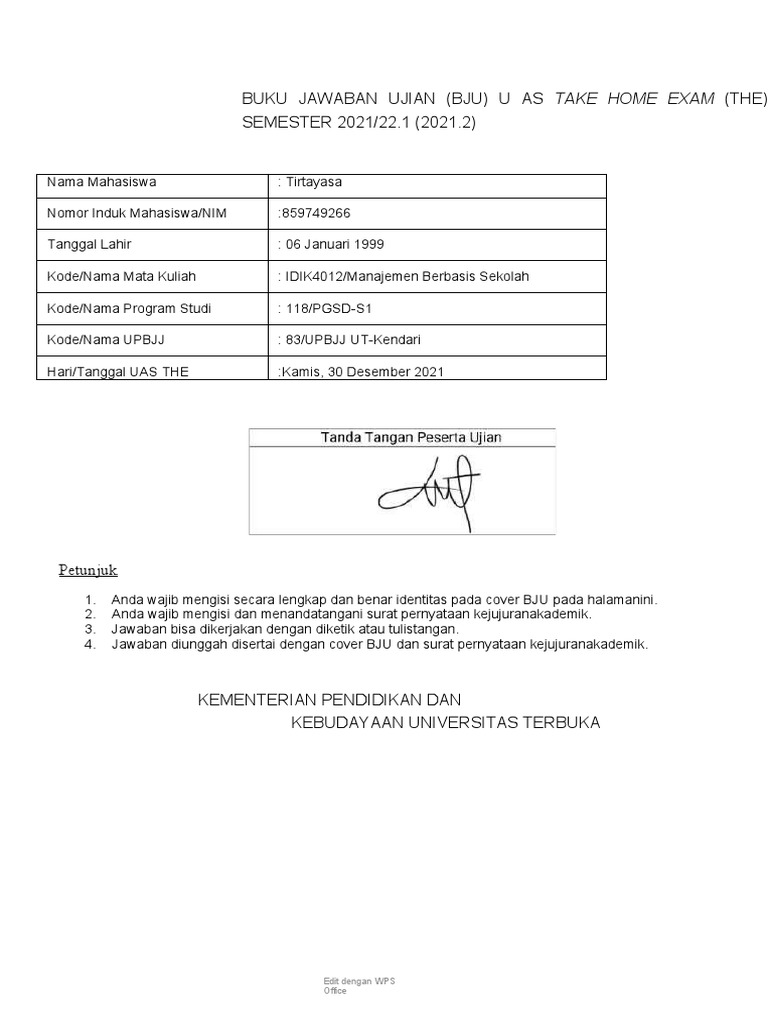 Buku Jawaban Ujian Universitas Terbuka | PDF