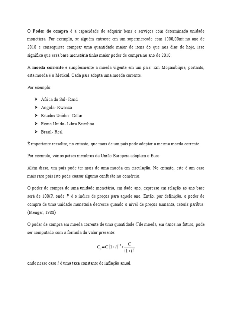 O Poder de Compra da Moeda Corrente: Conceito, Fatores que Influenciam ...