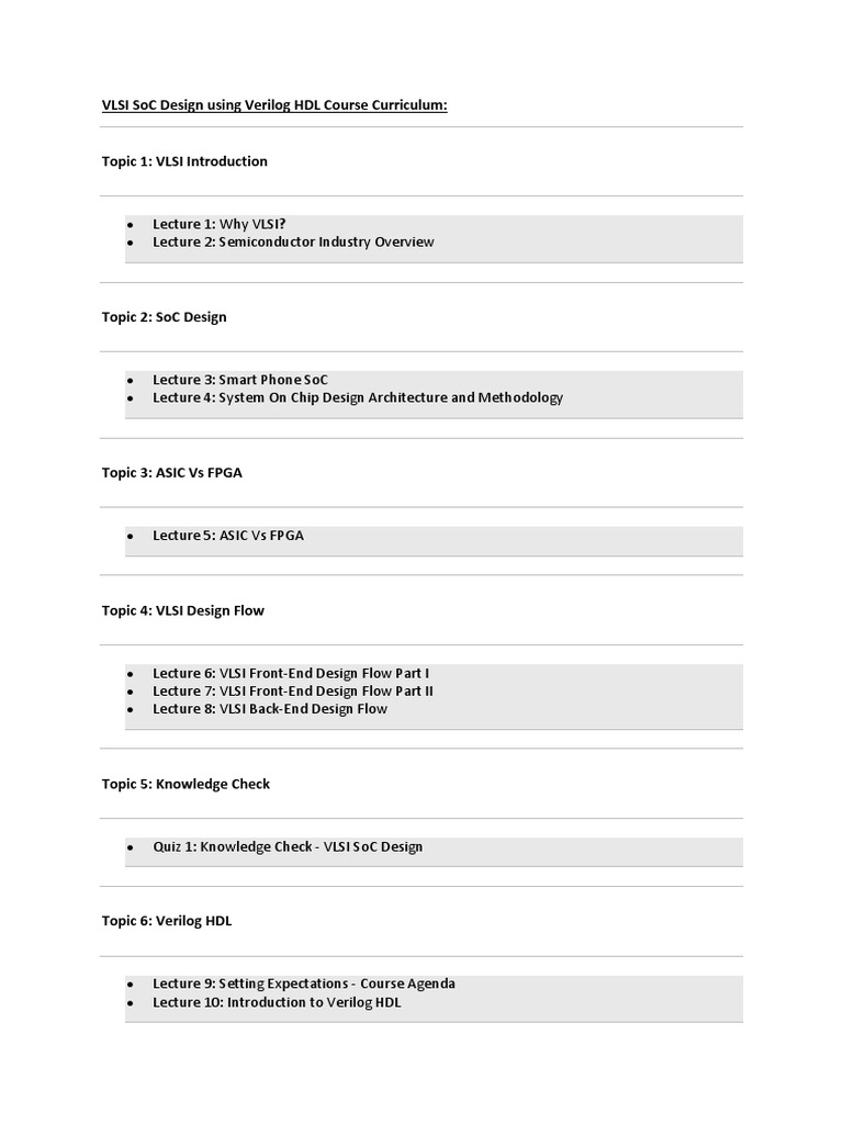 Curriculum-VLSI SoC Design Using Verilog HDL | PDF