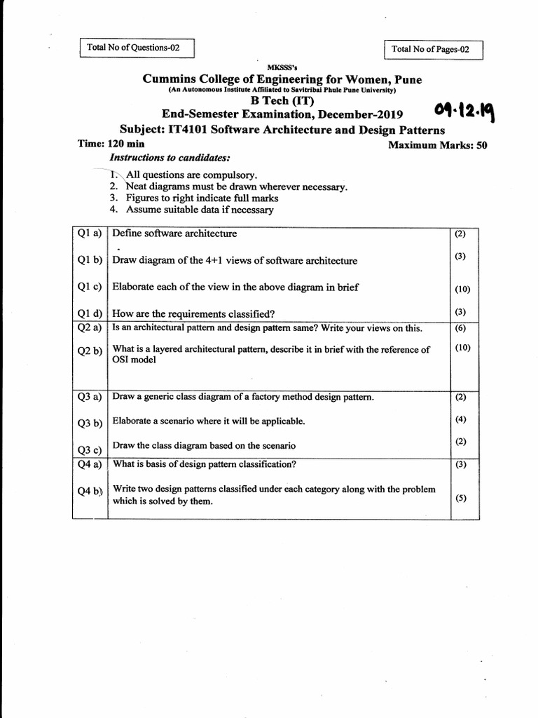 Software Architecture & Design Patterns DEC-2019 Sem-I (B.Tech IT ...