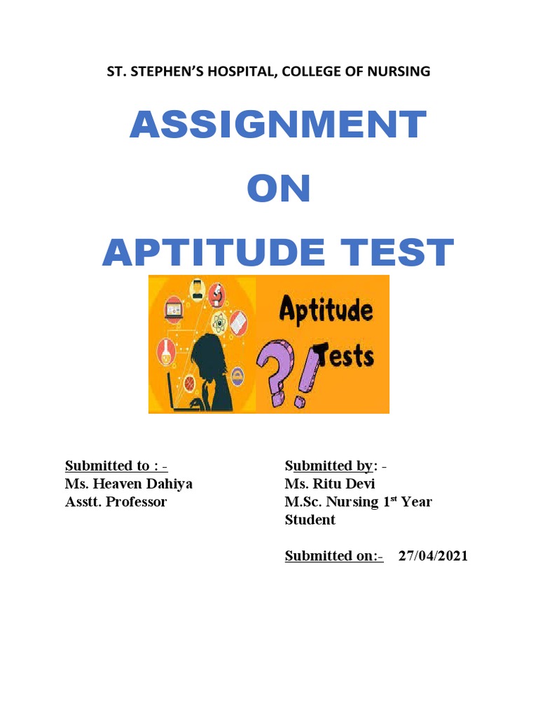 Assignment ON Aptitude Test: St. Stephen'S Hospital, College of Nursing ...