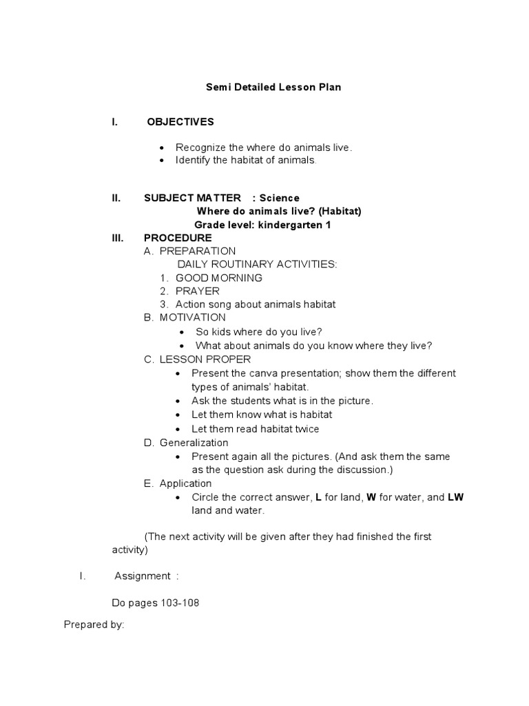 SEMI DETAILED LESSON PLAN Ordinal and Habitat | PDF | Lesson Plan