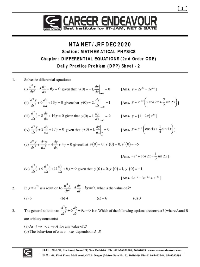 MP DPP Sheet 2 | PDF | Ordinary Differential Equation | Equations