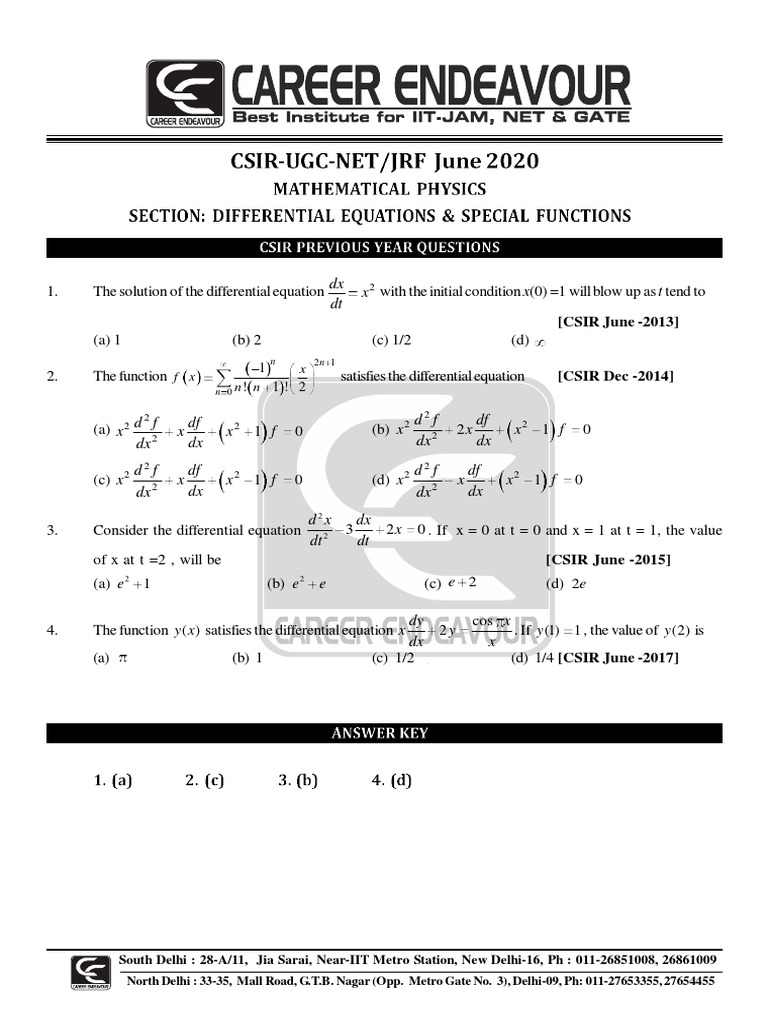 Differential Equations Question Paper | PDF | Equations | Ordinary ...