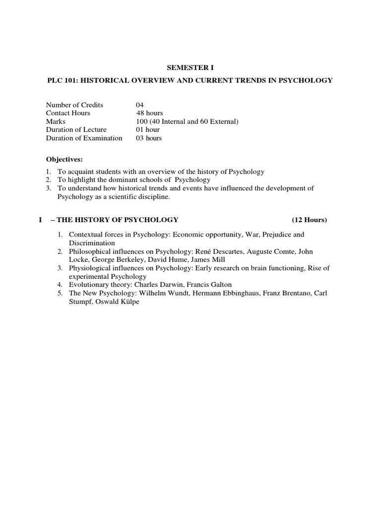 PLC 101 HISTORICAL OVERVIEW & CURRENT TRENDS IN PSYCHOLOGY Syllabus ...