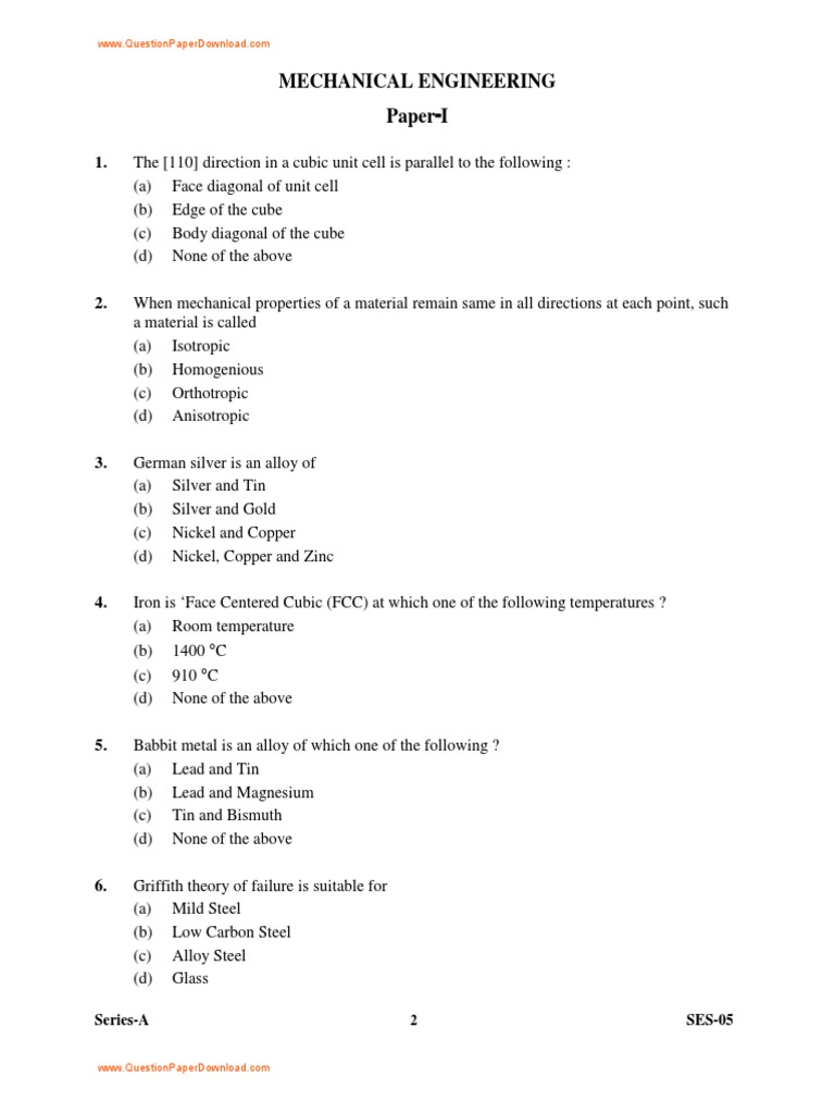 AE Exam 2012 (Mechanical Engineering (Paper-I) ) | PDF | Steel ...