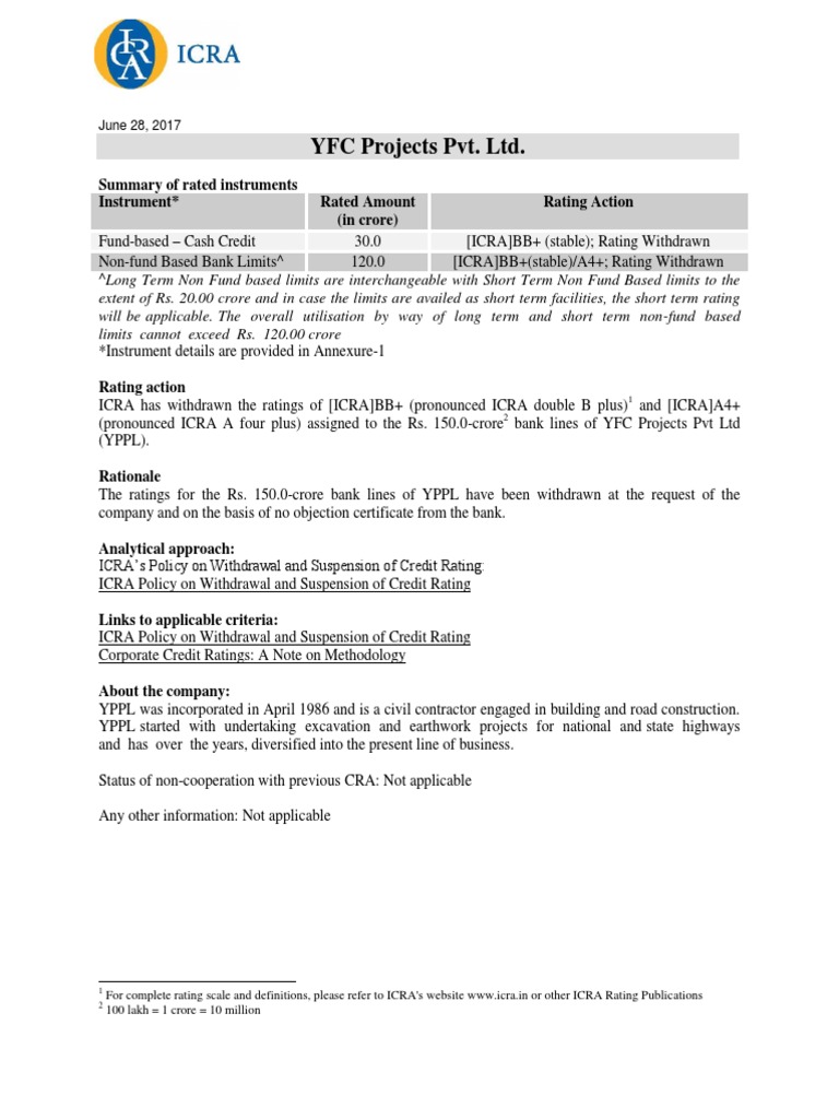 YFC Projects - R-28062017 | Download Free PDF | Credit Rating Agency ...