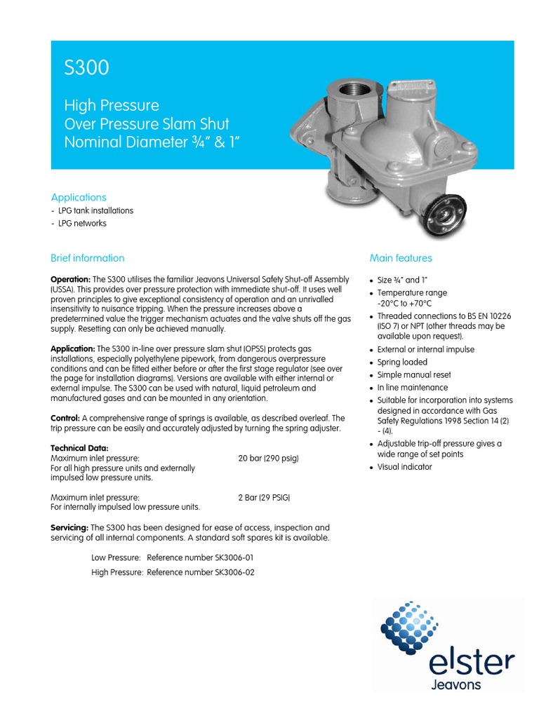 High Pressure Over Pressure Slam Shut Nominal Diameter " & 1" | PDF ...
