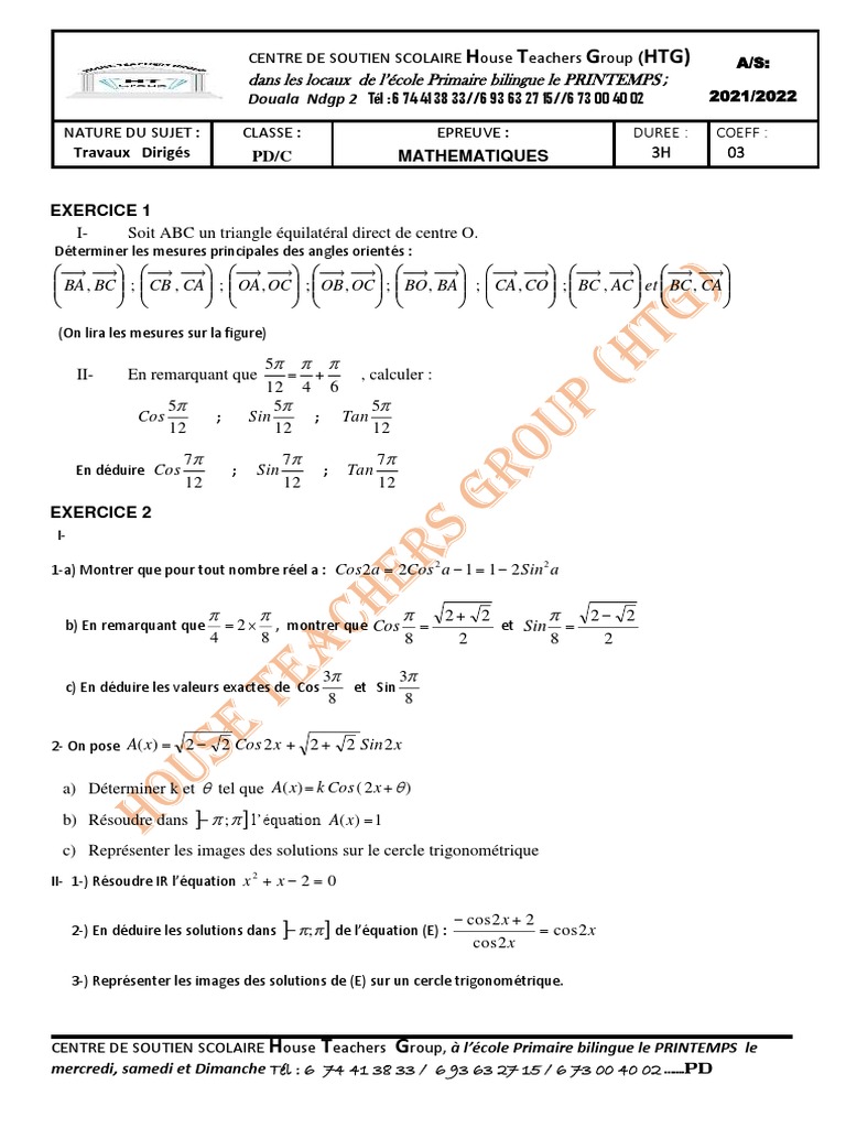 TD PCD | PDF | Coordonnées cartésiennes | Géométrie