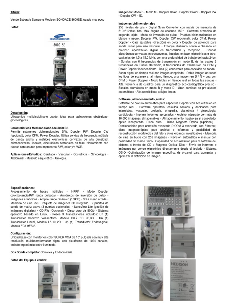 Equipo Ultrasonido Samsung-Medison SONOACE 8000 SE | PDF | Ultrasonido ...