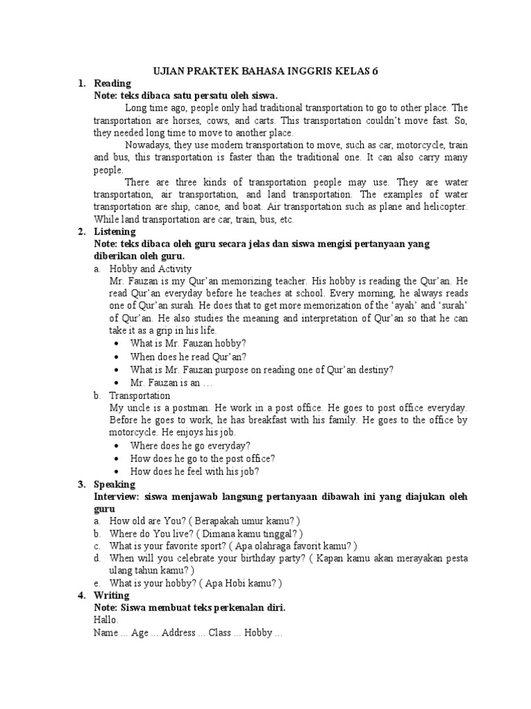 Ujian Praktek Bahasa Inggris Kelas 6 | Download Free PDF | Islamic Texts | Medieval Arabic Texts