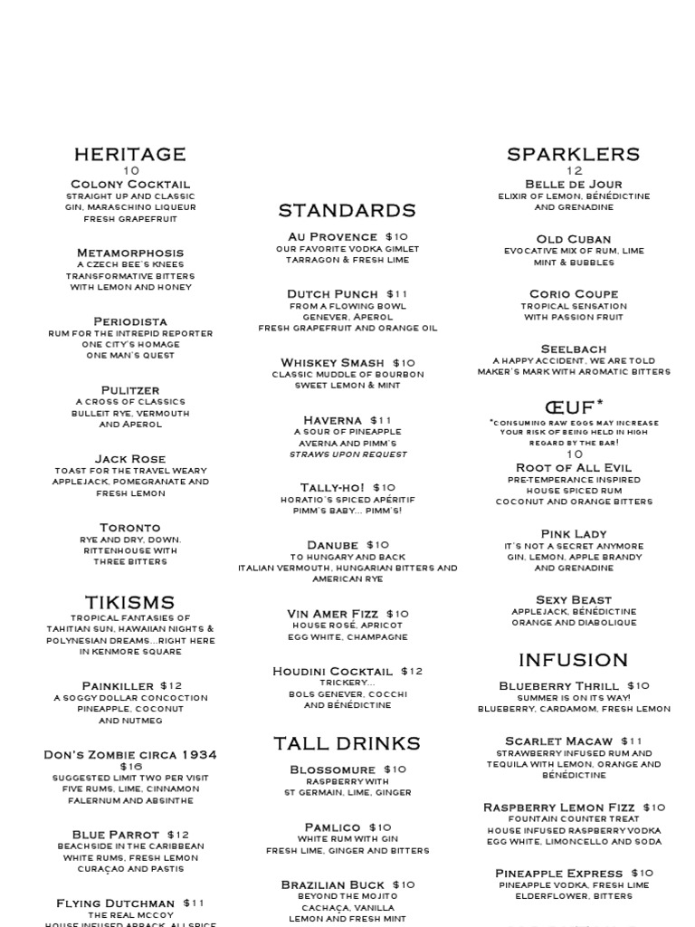 Eastern Standard Cocktail Menu | PDF | Rum | Gin