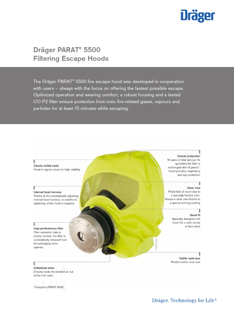 Dräger PARAT 5500 Filtering Escape Hoods | PDF | Equipment ...