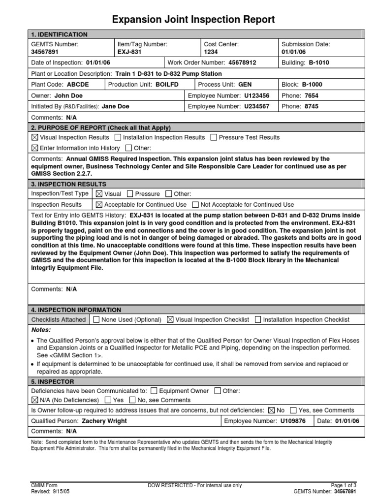 Complete Expansion Joint Inspection Report | PDF | Screw | Mechanical ...