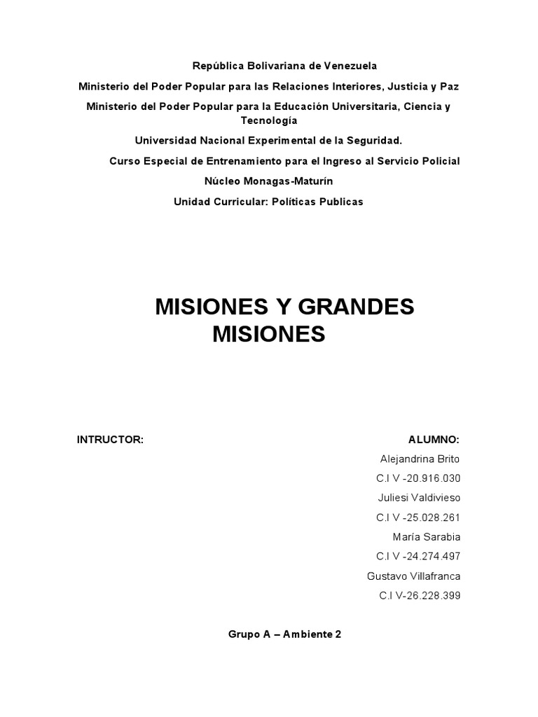 Misiones y Grandes Misiones | PDF | Venezuela