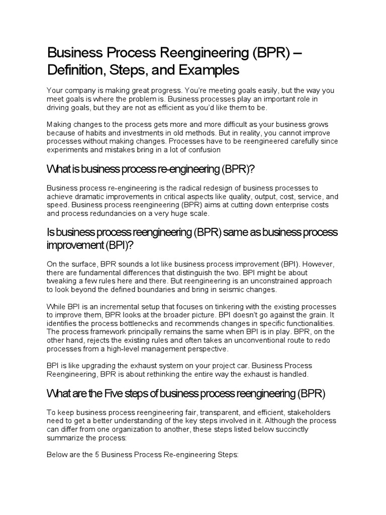 Business Process Reengineering (BPR) - Definition, Steps, and Examples ...