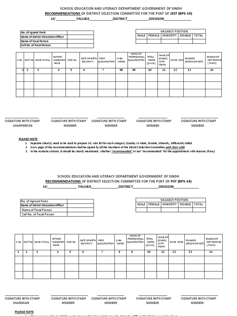 Format of DSC Recommendation and JDB Format (PST - JEST) | PDF