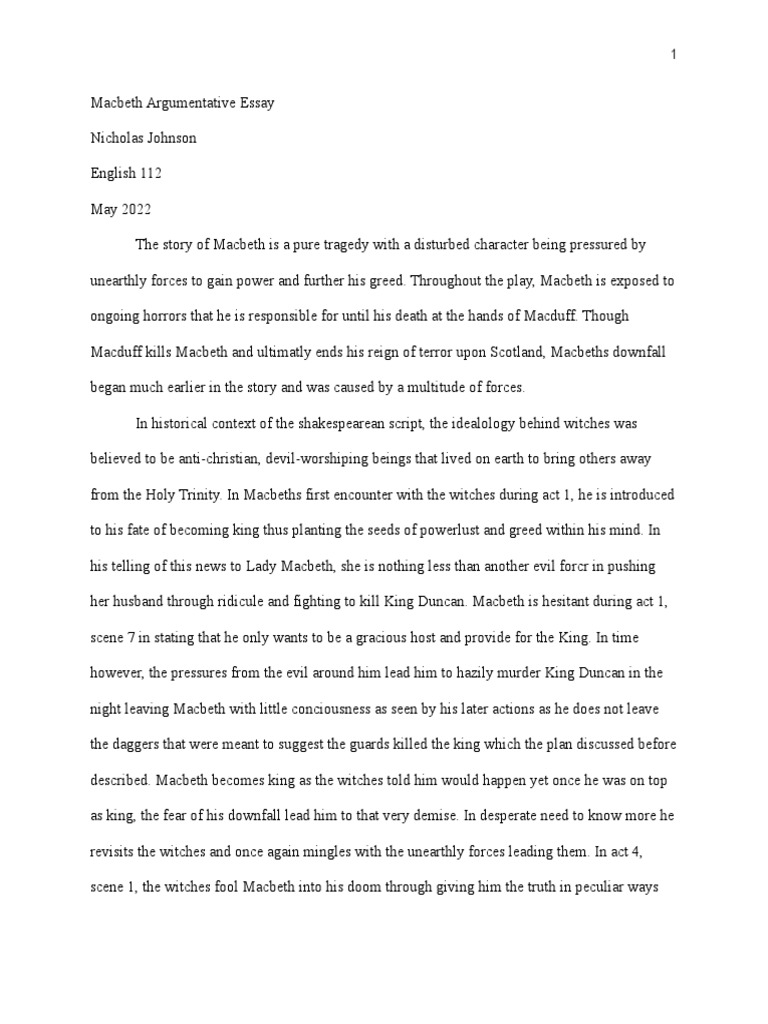 Macbeth Argumentative Essay | PDF | Macbeth