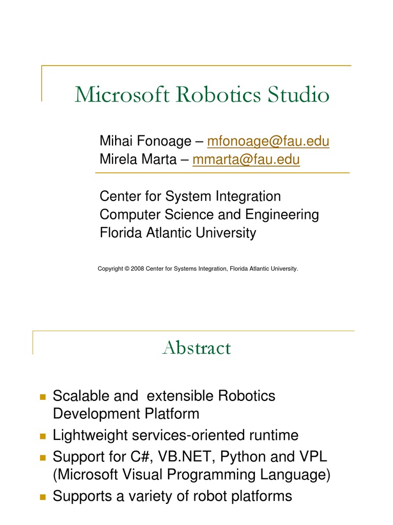 Microsoft Robotics Studio | PDF | Simulation | Application Programming Interface