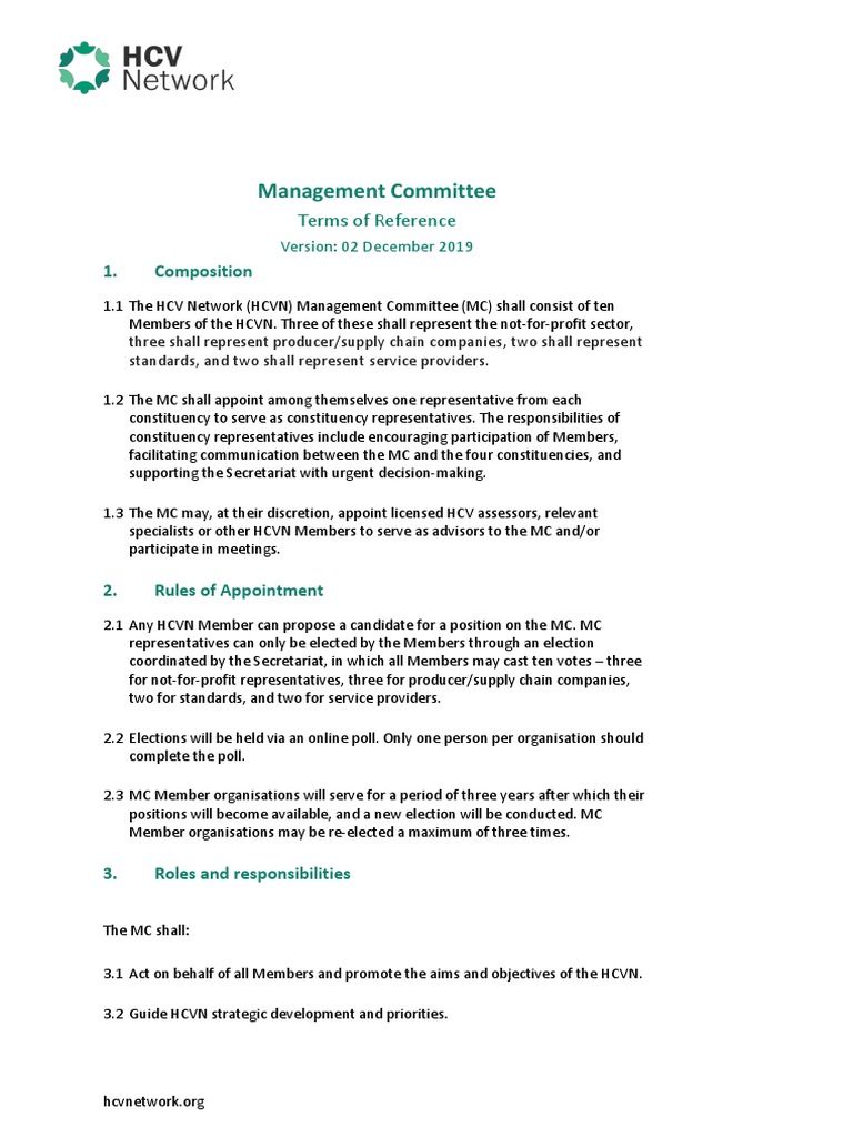 Management Committee: Terms of Reference | PDF | Consensus Decision ...