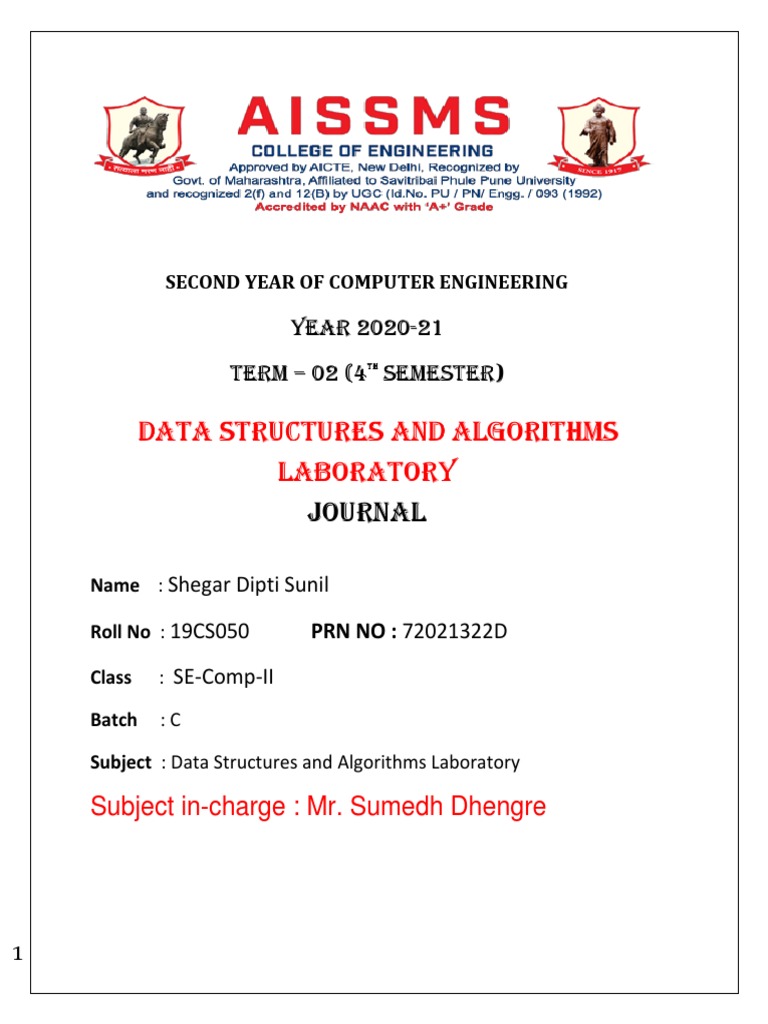 19CS050 Shegar Dipti Sunil DSA Journal | PDF | Algorithms And Data Structures | Information ...