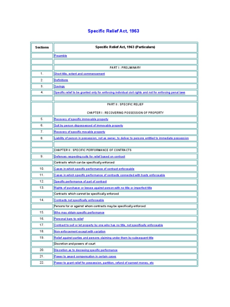 Specific Relief Act | PDF | Specific Performance | Rescission