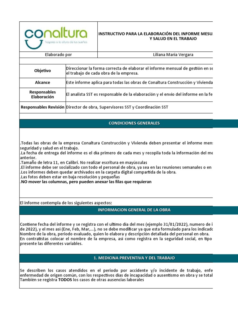 Guía instructiva para la elaboración del informe mensual de seguridad y salud en el trabajo ...