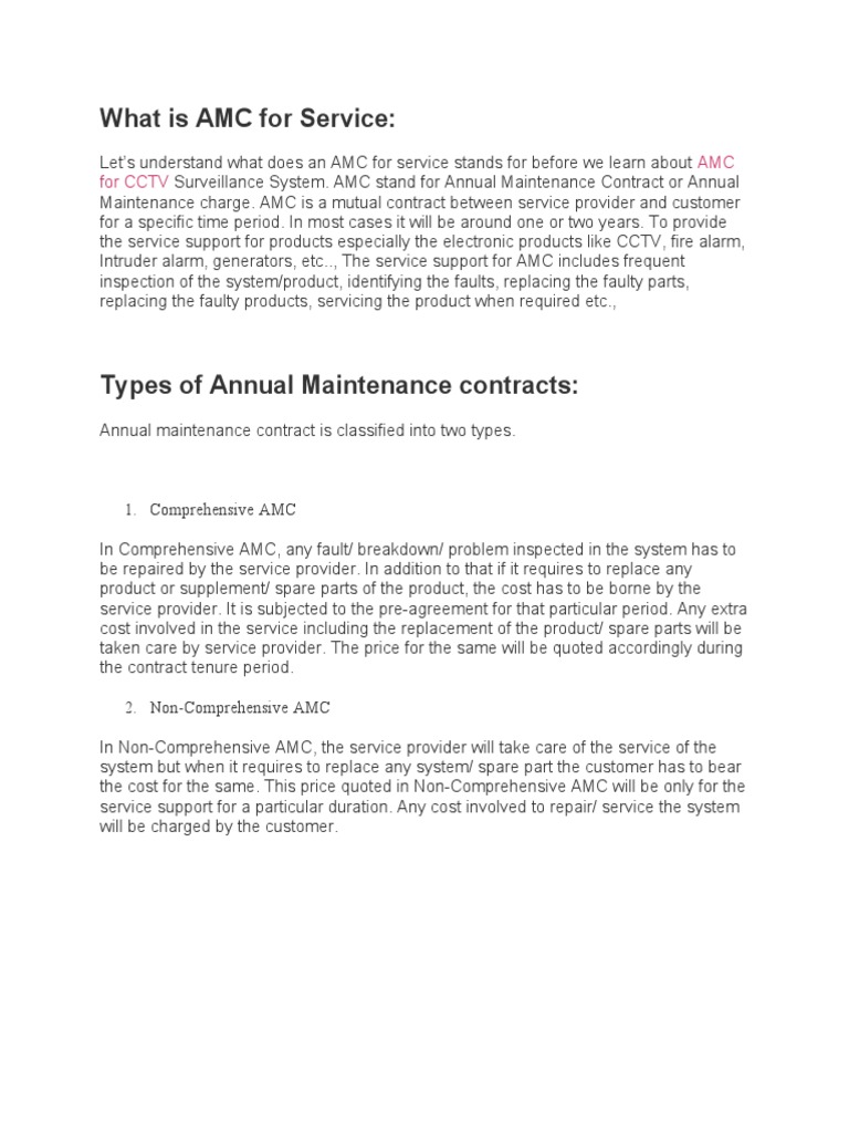 What Is AMC For CCTV Service | PDF | Closed Circuit Television ...