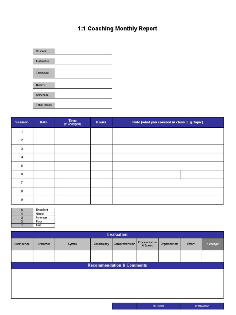 Monthly 1:1 Coaching Report | PDF | Language Arts & Discipline | Self ...