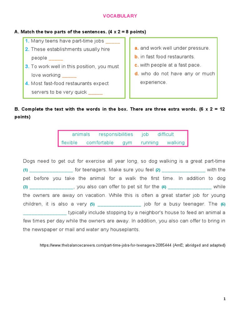 A. Match The Two Parts of The Sentences. (4 X 2 8 Points) | PDF ...