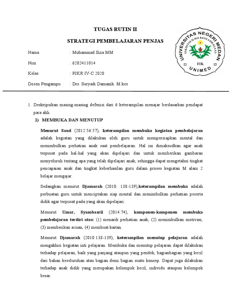 Tugas Rutin Ii - Strategi Pembelajaran Penjas | PDF
