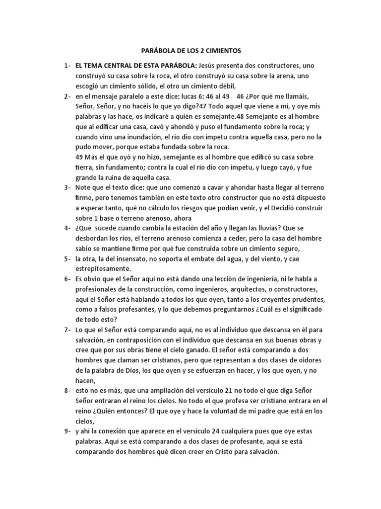La Parábola de los Dos Cimientos | PDF | Jesús | Fe