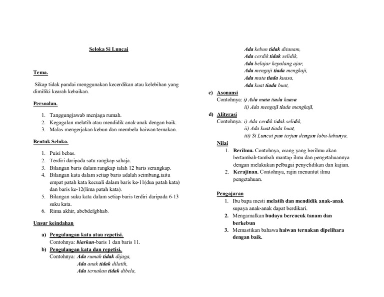 Seloka Si Luncai | PDF
