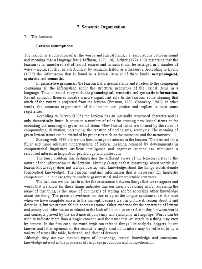 Semantic Organization and Lexicon Structure | PDF | Lexicon | Grilling