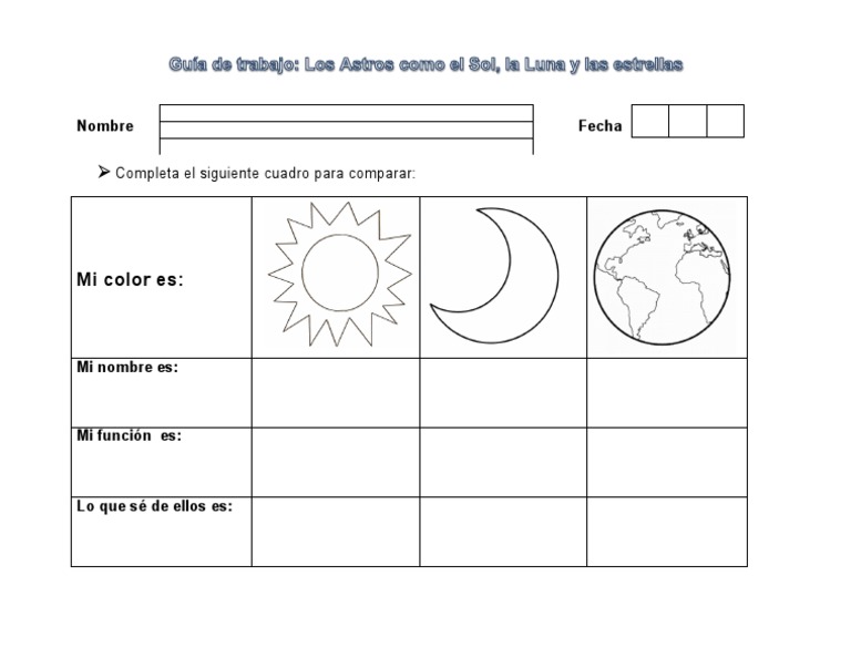 Guia de Trabajo Astros Como El Sol, La Luna y Las Estrellas | PDF