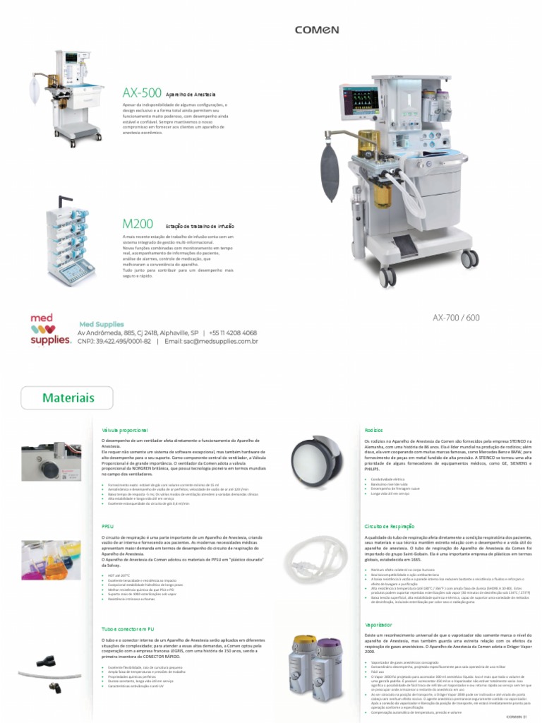 Aparelho de Anestesia Comen AX600 - 700 | PDF | Anestesia | Pressão