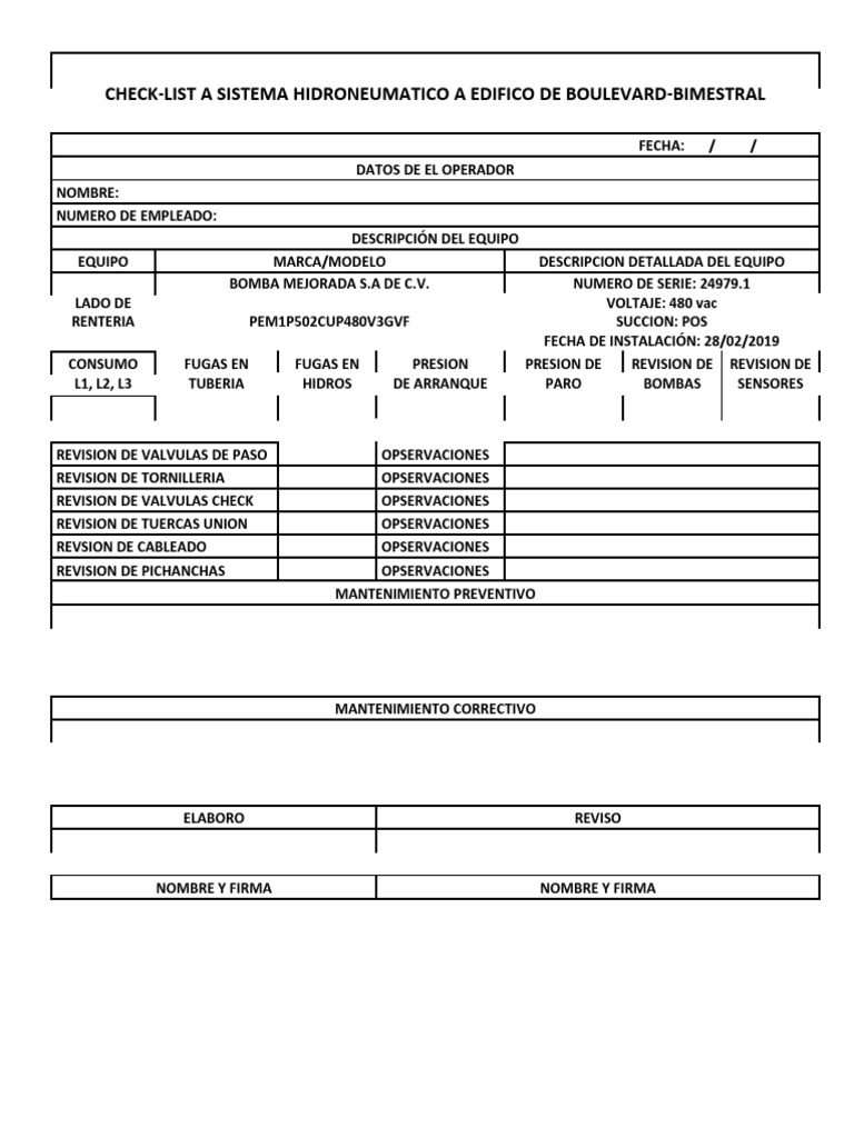 Check List de Hidros | PDF | Ingeniería mecánica | Bienes manufacturados