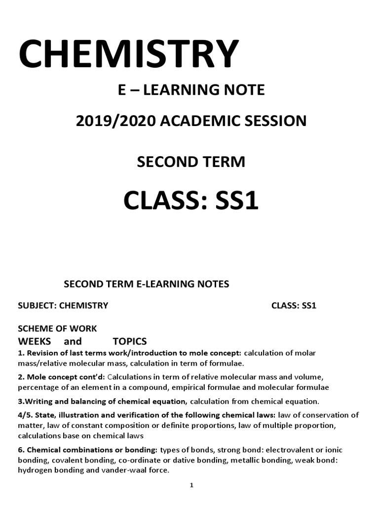 SSS 1 Note 2nd Term Chemistry | PDF | Mole (Unit) | Chemical Bond