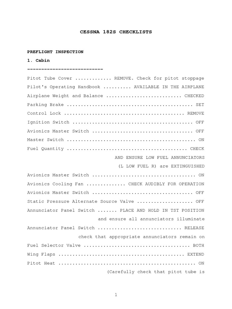 Cessna 182S Checklist | PDF | Throttle | Flap (Aeronautics)