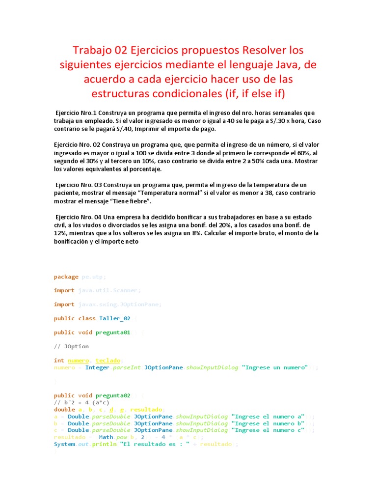 Trabajo 02 Ejercicios Propuestos Resolver Los Siguientes Ejercicios ...