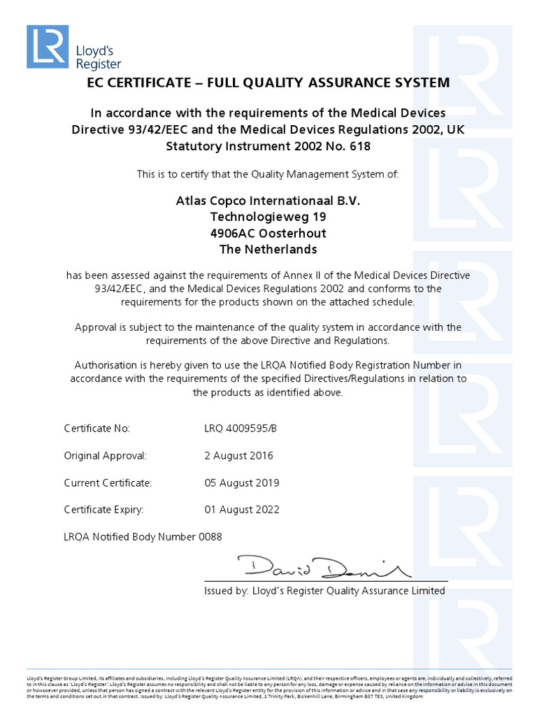 Ec Certificate - Full Quality Assurance System | PDF | Medical Device ...