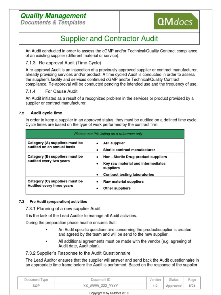 Vendor, Supplier and Contractor Audit | PDF