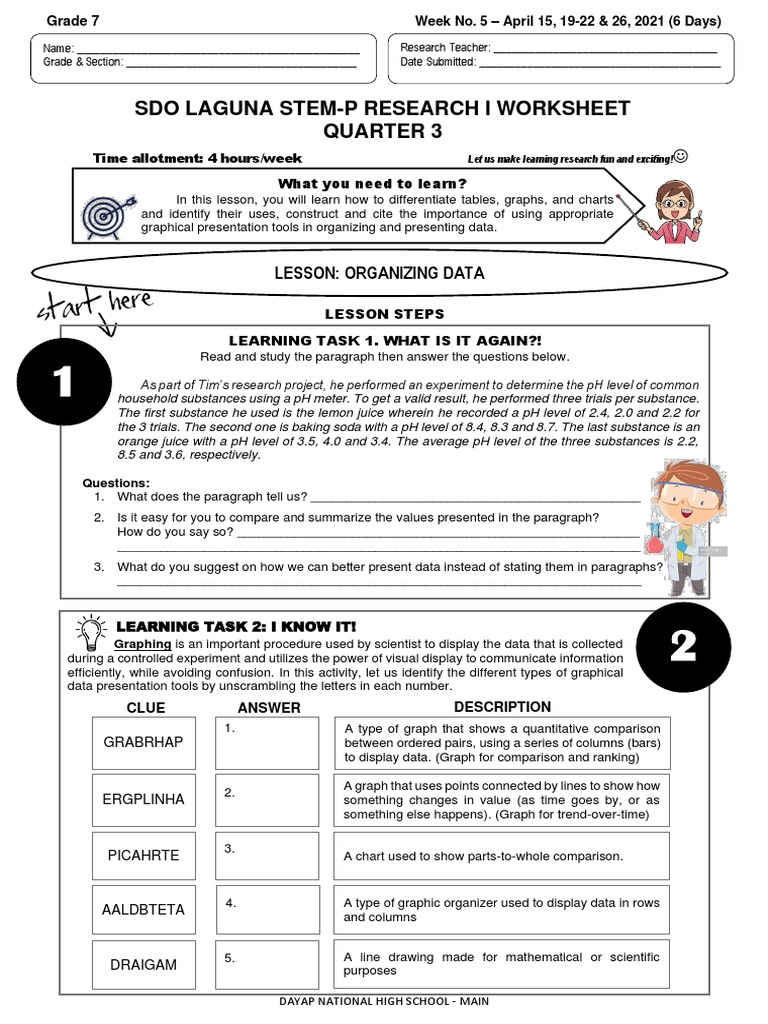 Sdo Laguna Stem-P Research I Worksheet Quarter 3: Lesson: Organizing ...
