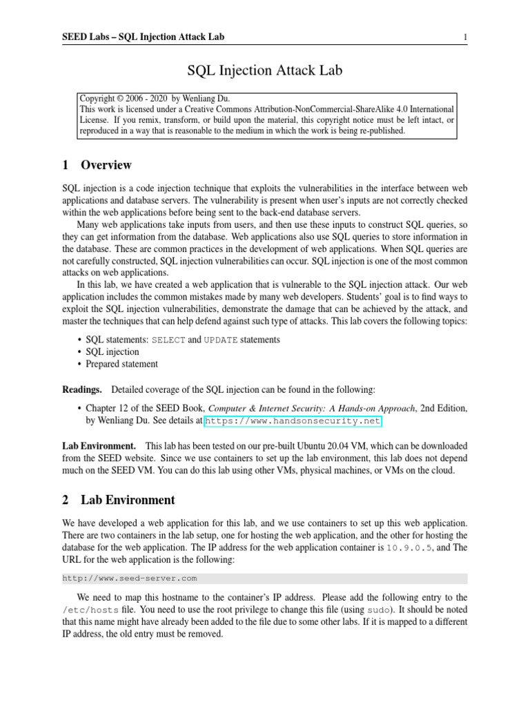 SQL Injection Attack Lab | PDF | Databases | World Wide Web