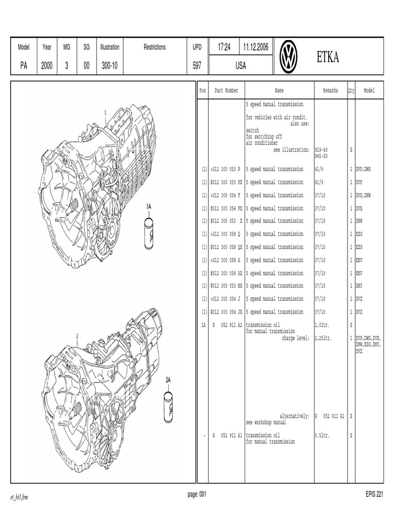 Automotive Parts Catalog Listing Transmission and Drivetrain Components ...