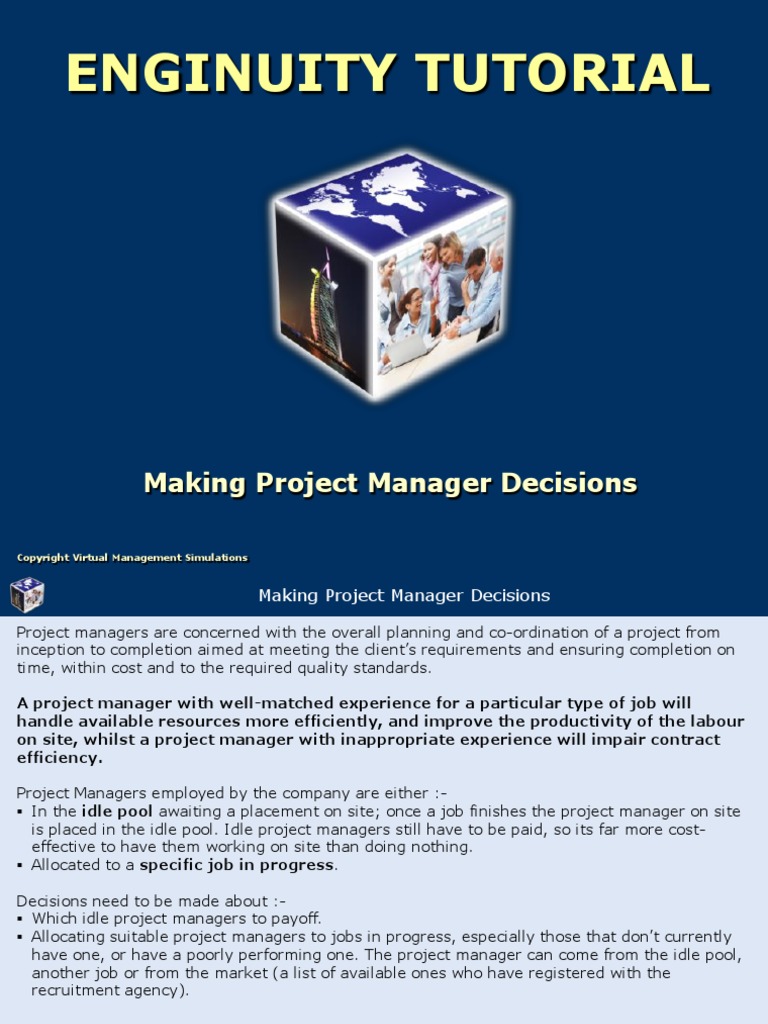Enginuity Tutorial: Making Project Manager Decisions | PDF | Salary | Business
